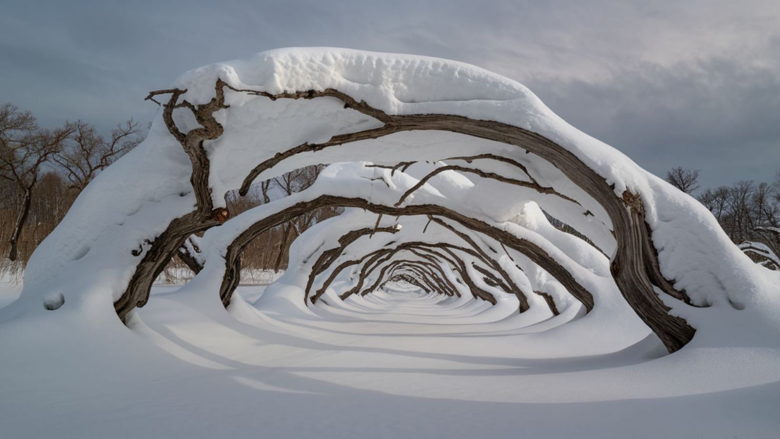 Ces sapins centenaires de 30m de haut créent un tunnel de neige naturel ...